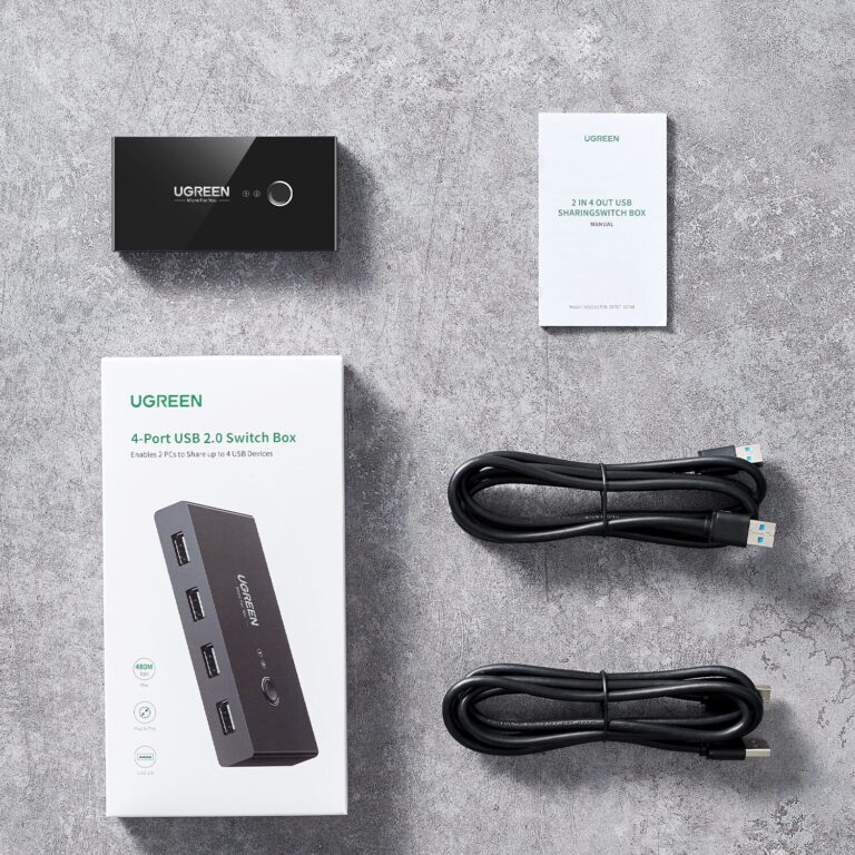 UGREEN USB 2.0 4-Port Switch Box, with 1.5m USB Cables – Blue Connect ...